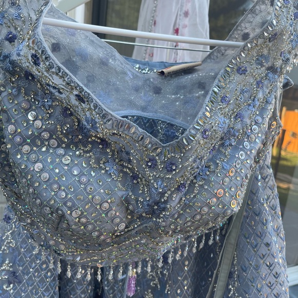 Lehengas | Indian Lehenga Grey Blue Heavy Beaded With Cancan | Poshmark